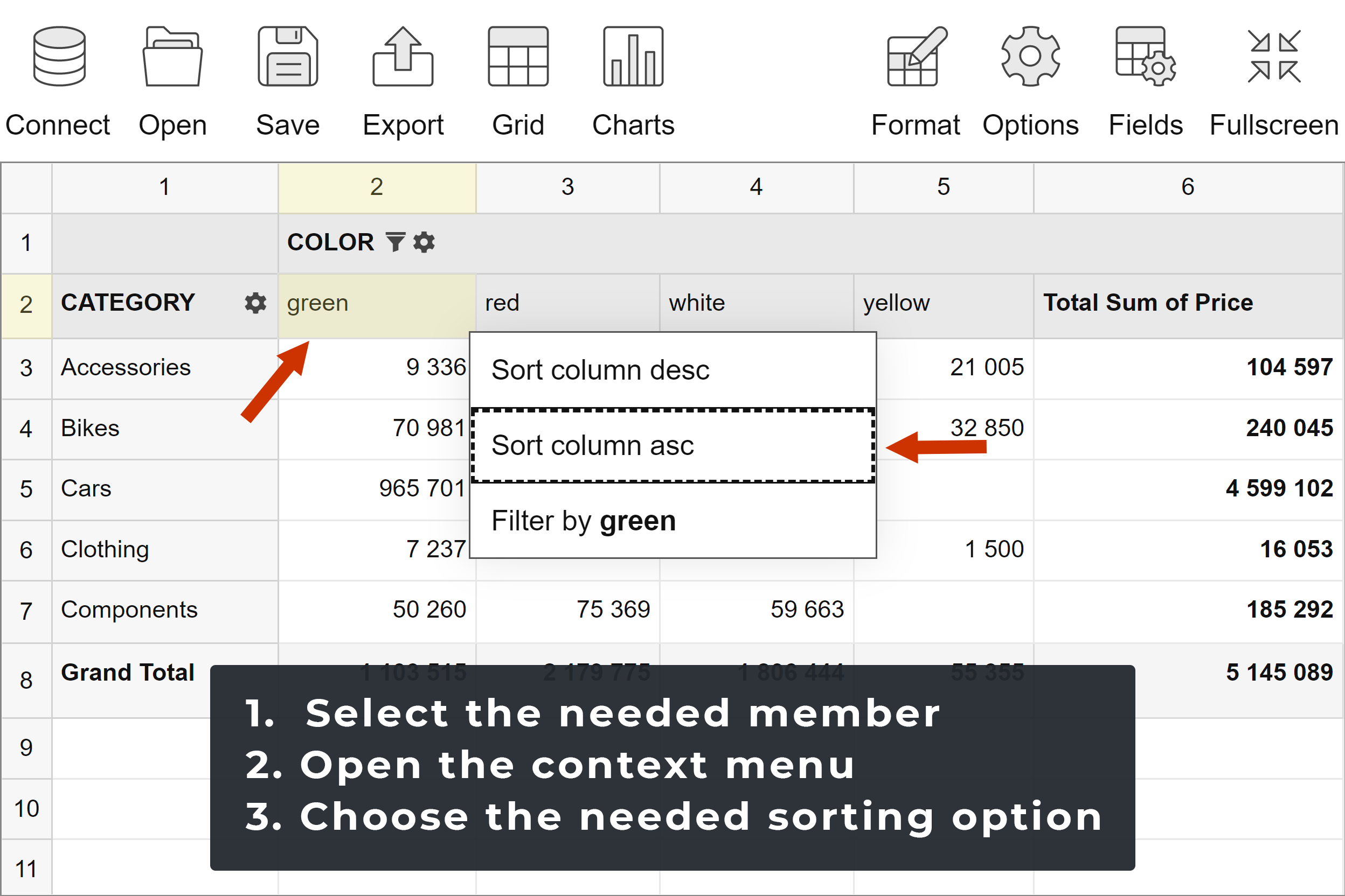 Keyboard navigation • Flexmonster