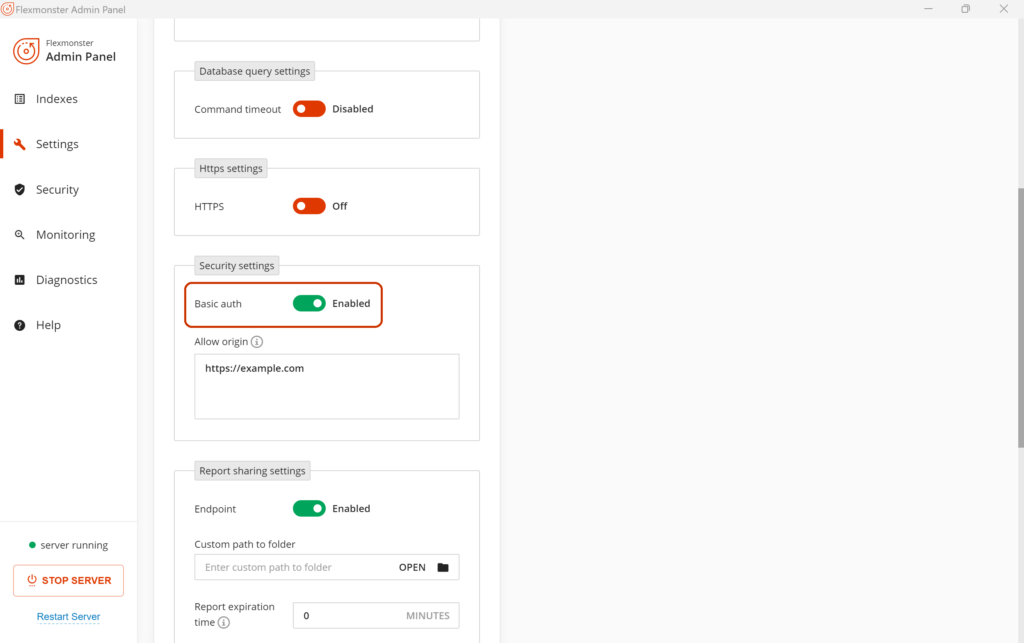 SettingsBasicAuth • Flexmonster