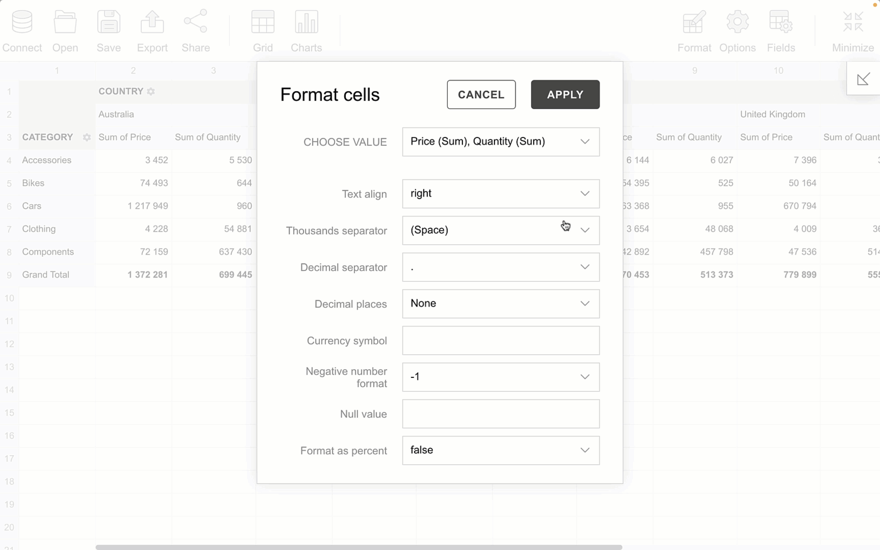 Number formatting • Flexmonster